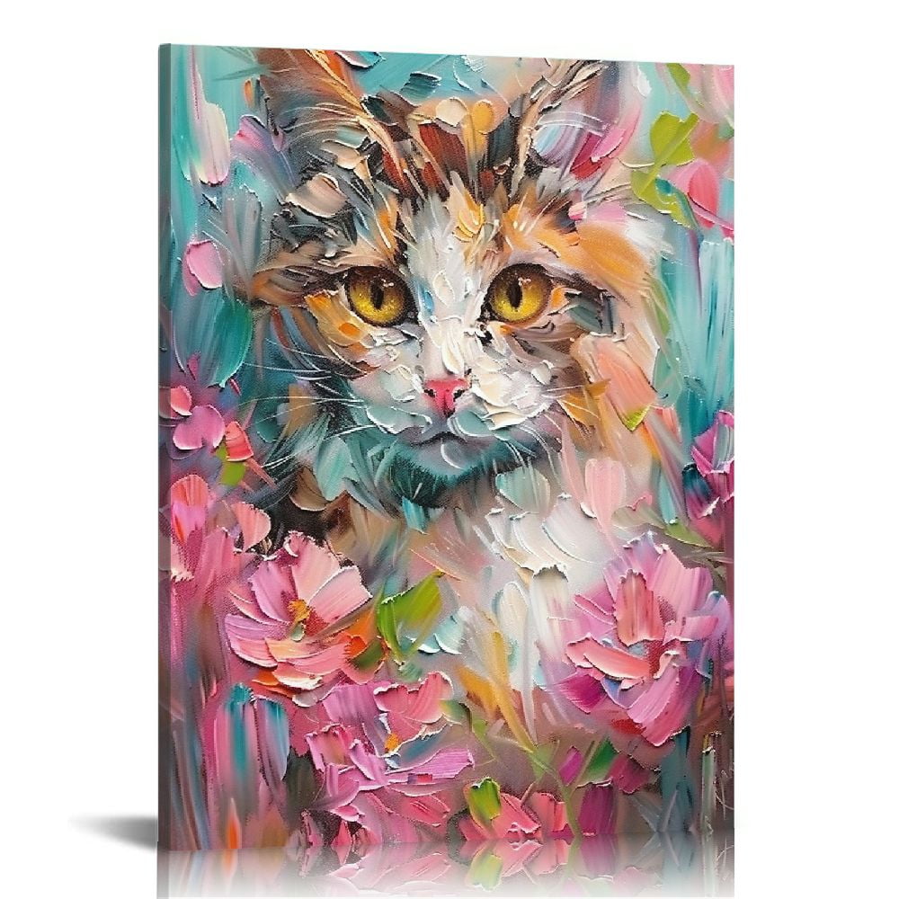 ARISTURING Cat Wall Art Painting On Canvas Poster Cute Cat Cubism ...