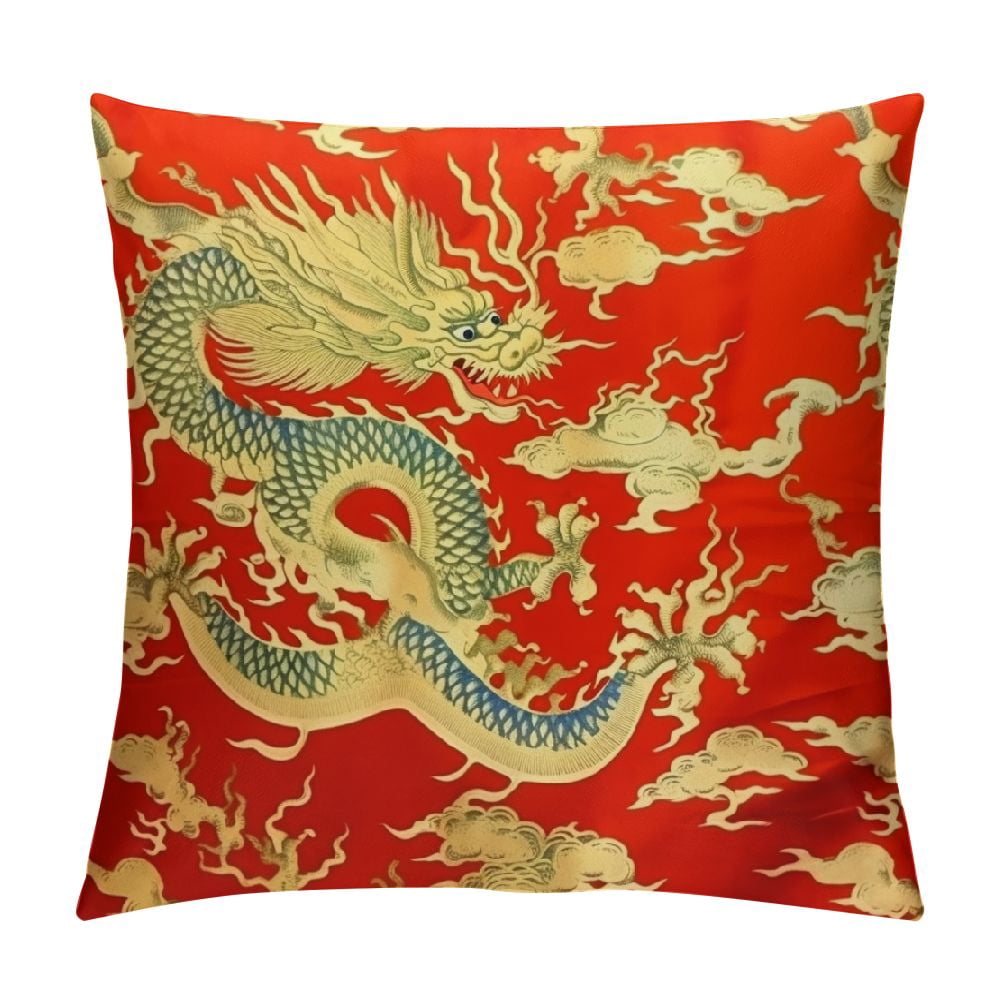 HENGT Chinese Dragons Pillow Covers Chinese Red with Dragon and Phoenix ...