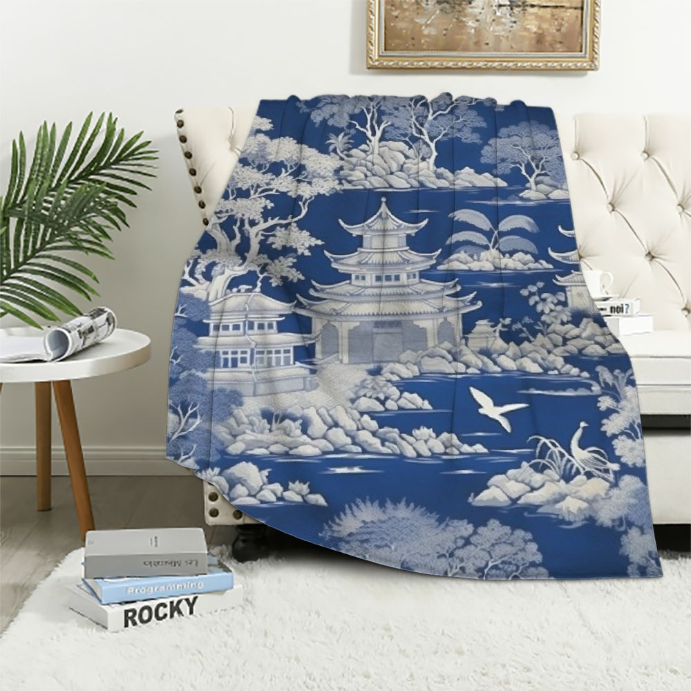 ARISTURING Chinoiserie Pagodas Toile Chinese Style Flannel Blanket Soft ...