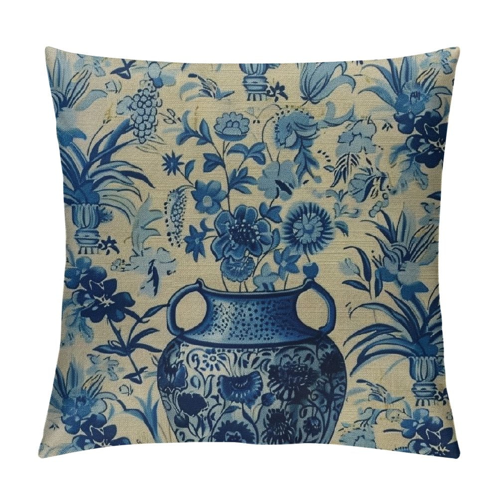 HENGT Chinoiserie Pillow Cover Fabric Ming Vase Blue Pillow Covers ...