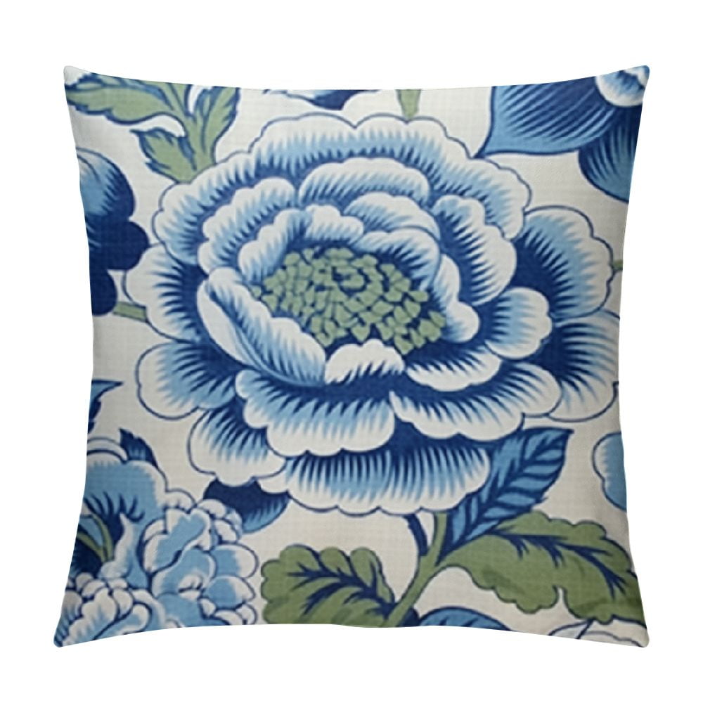 ARISTURING Chinoiserie Pillow Cover Navy Blue Throw Pillow Covers Green ...