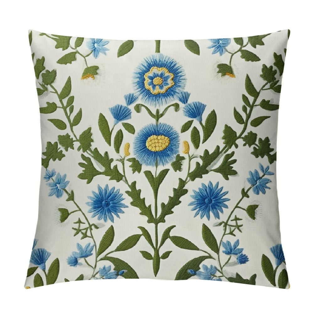 HENGT Chinoiserie Pillow Covers Watercolor Green Blue Floral Leaves ...