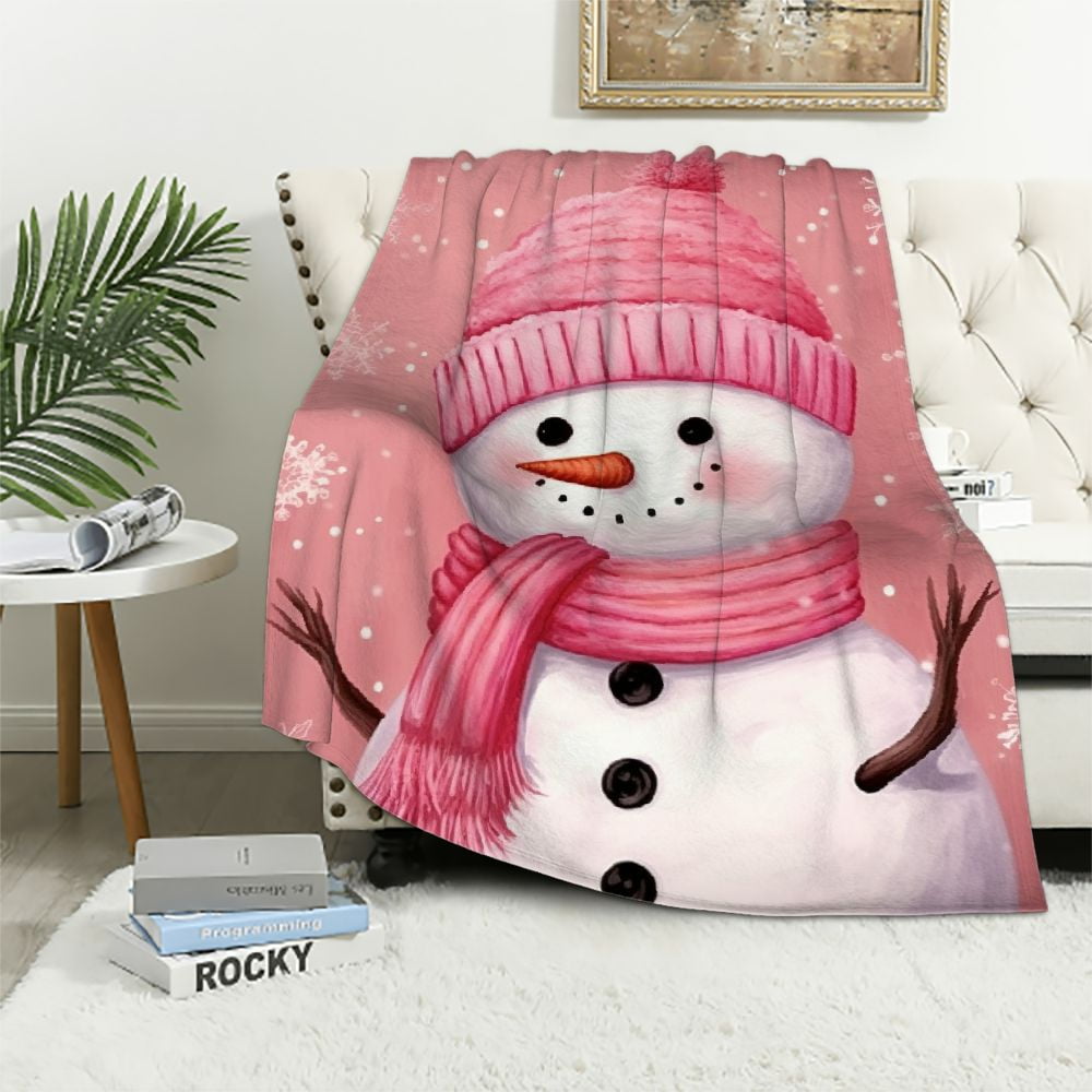 HENGT Christmas Decorative Throw Blanket Pink Cute Snowman Throw ...