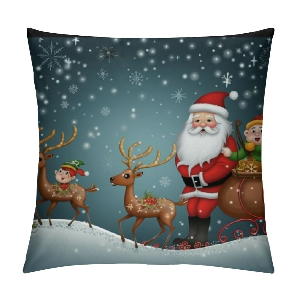 ARISTURING Christmas Santa Claus and Reindeer Throw Pillow Cover Case ...