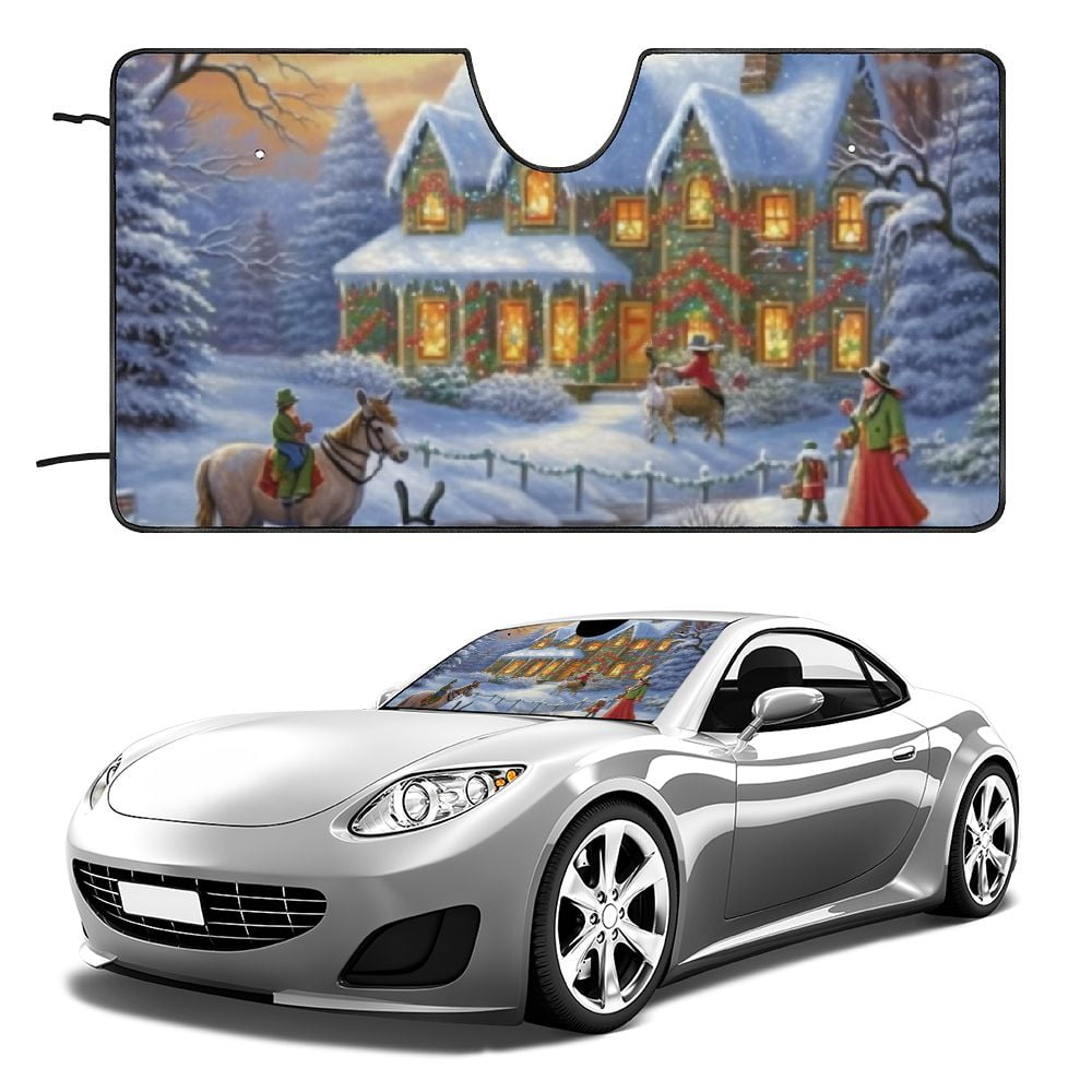ARISTURING Christmas Scene Front Window Sun Shade for Car Winter Car ...