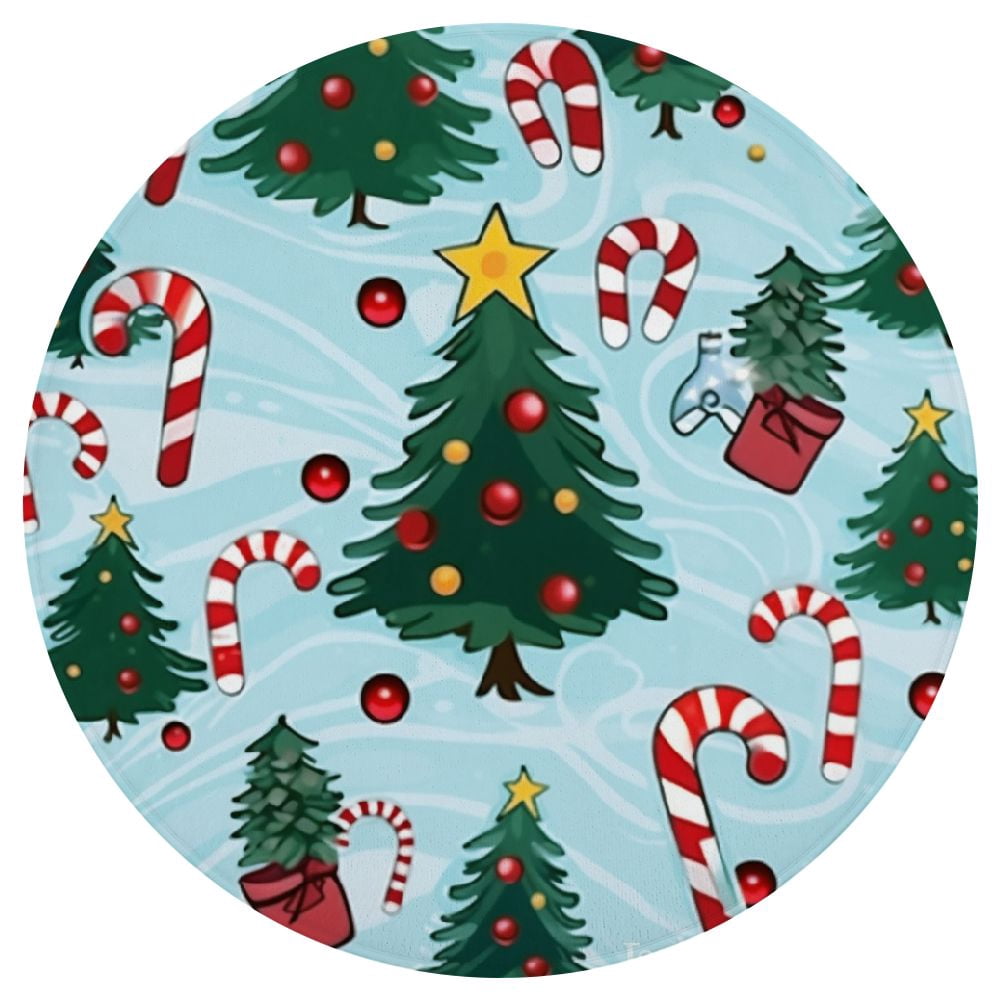 ARISTURING Christmas Tree Candy Canes Snowflakes Flannel Round Doormat ...