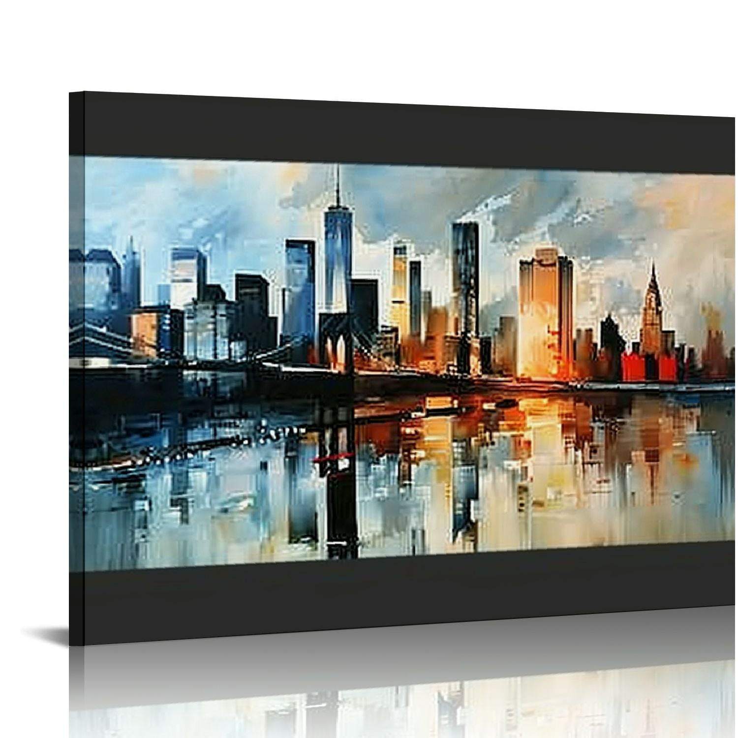 Jiayy Cityscape Canvas Wall Art Abstract Canvas Painting Grey and Gold ...