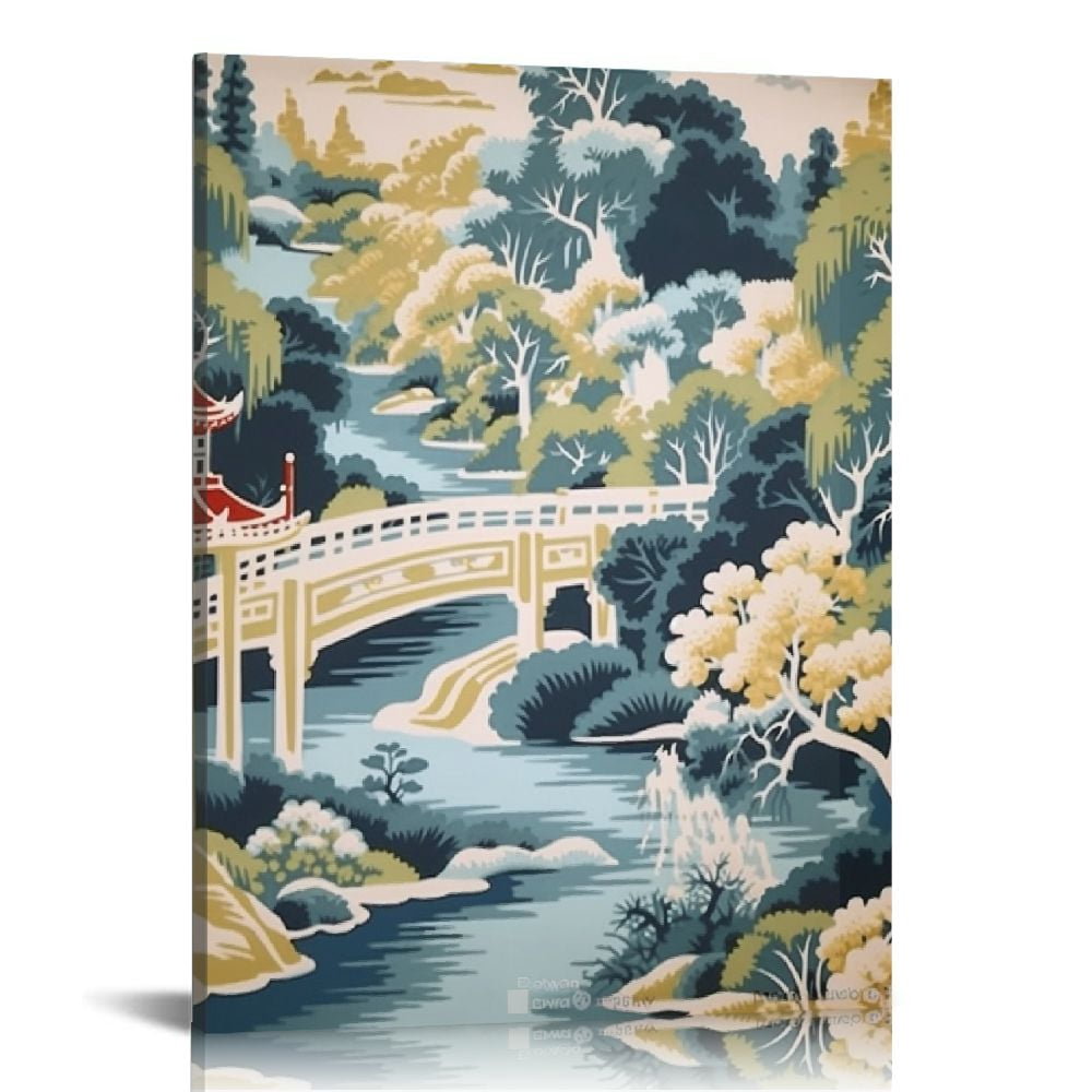 ARISTURING Classic Chinese Style Canvas Wall Art Blue Yellow And White ...