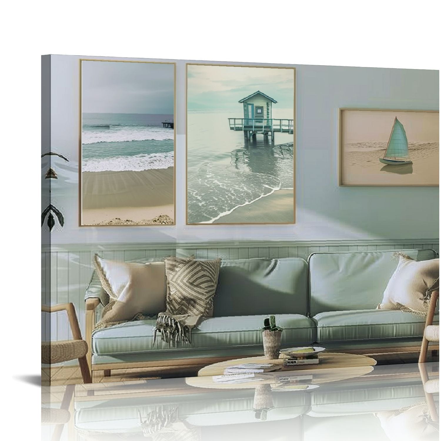ARISTURING Coastal Canvas Prints Wall Art Ocean Wave Picture Vintage ...