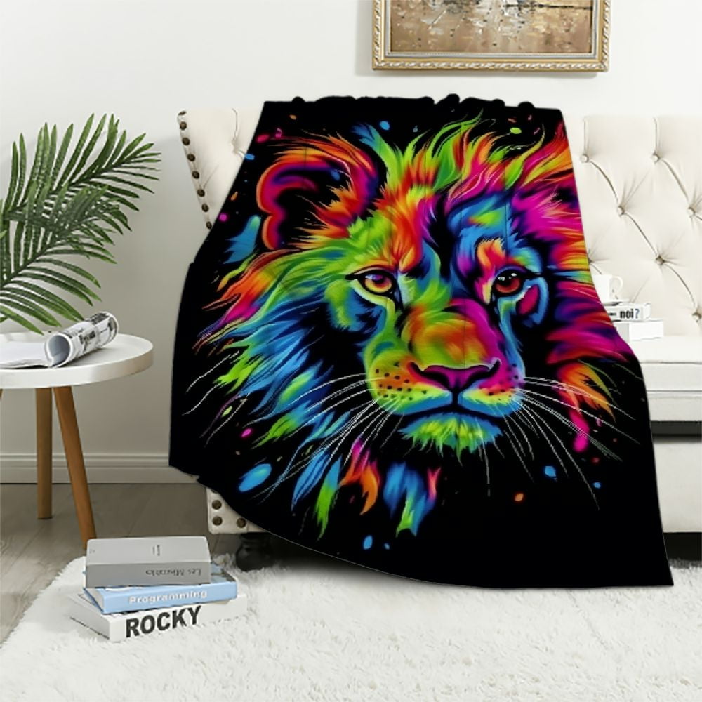 Jiayy Color Paint Lion Pattern Flannel Fleece Throw BlanketsSoft Cozy ...