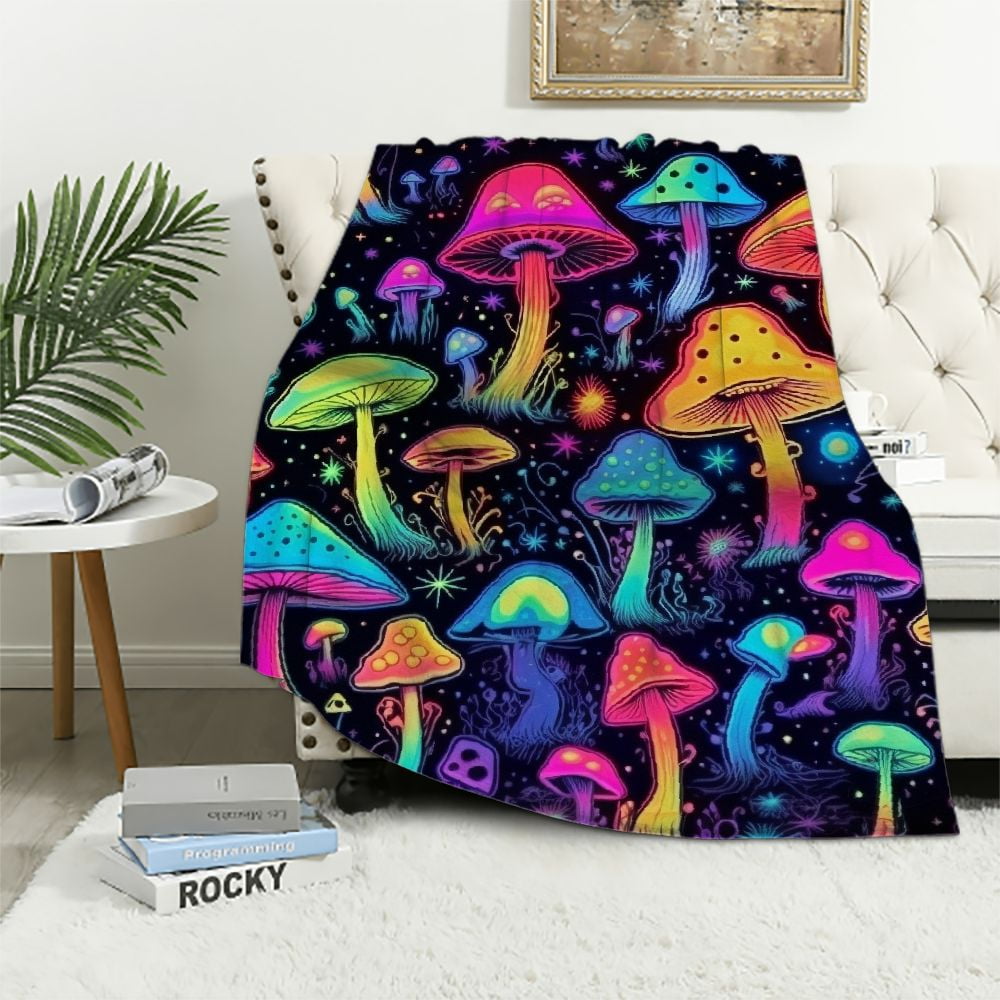 Hengt Colorful Mushrooms Blanket Enlarged Colorful Mushroom Plush Throw Blanketdecor All Season