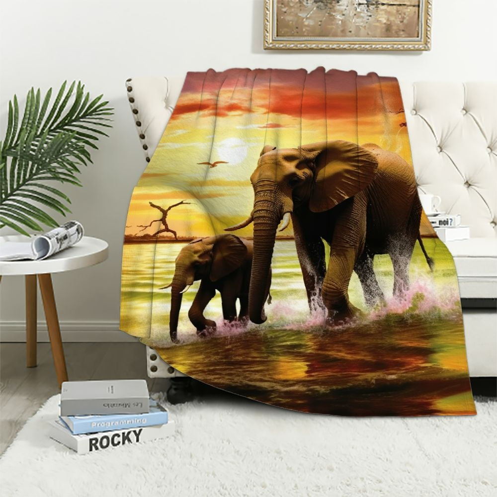 ARISTURING Colorful Seaside Elephants Blanket Soft Fluffy Throw for ...