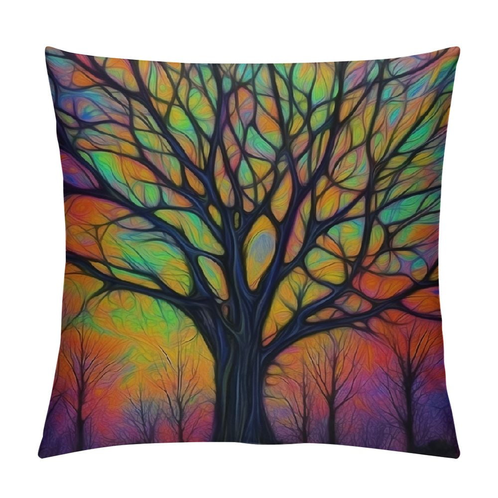 HENGT Colorful Watercolor Spring Life Tree Farmhouse Pillow Cover ...