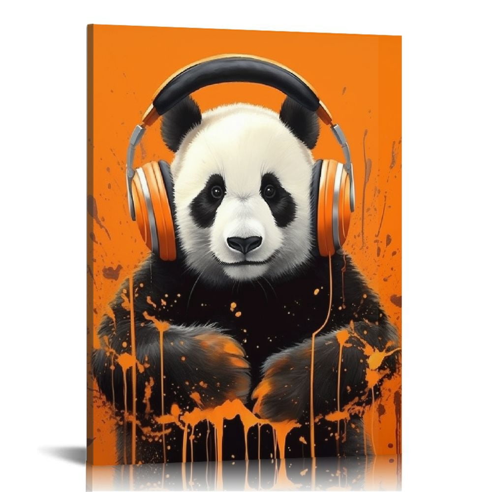 ARISTURING Cool Panda Canvas Wall Art: Funny Panda Bear Wearing ...