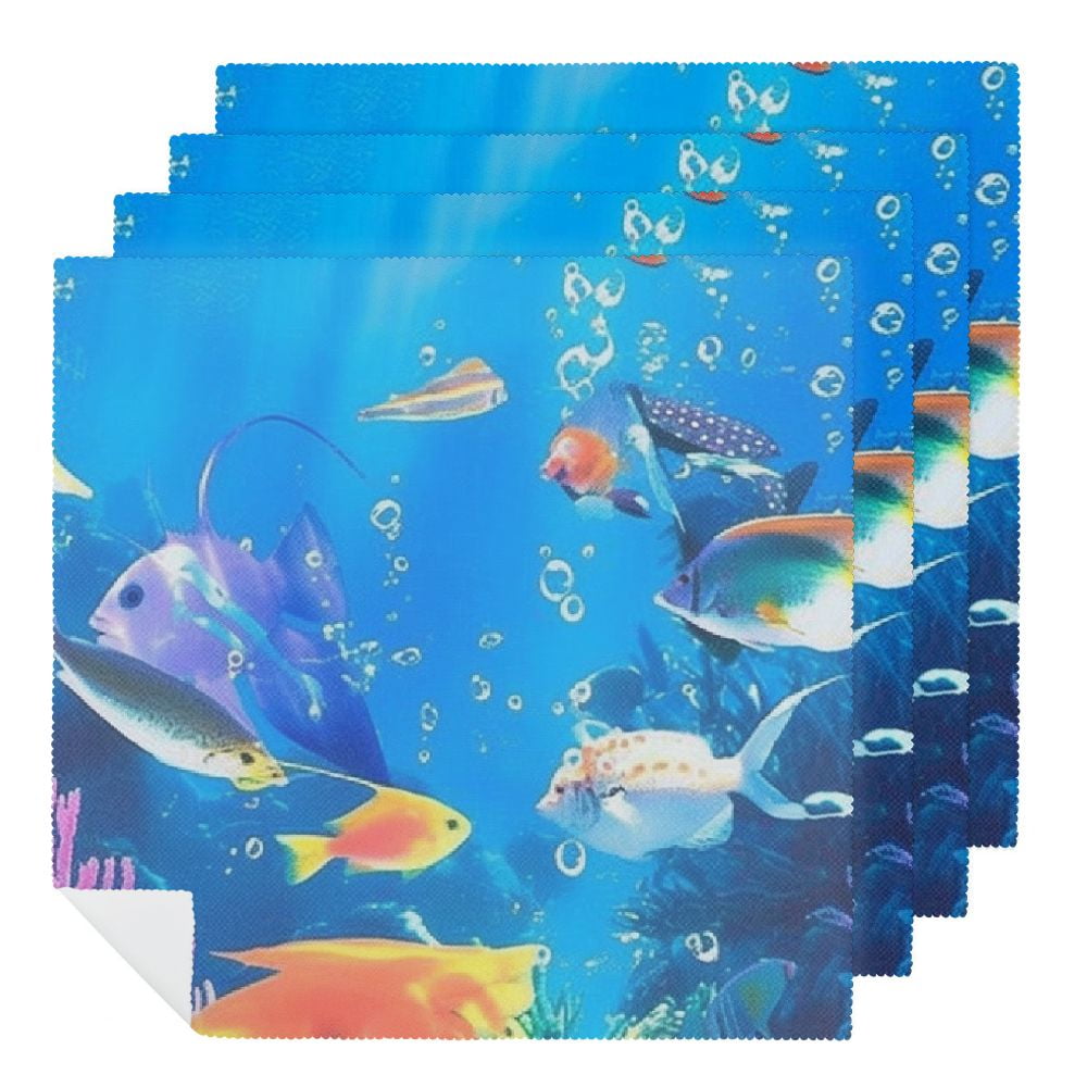 ARISTURING Coral Reef Fish Marine Life Cloth Napkins - Reusable Machine ...