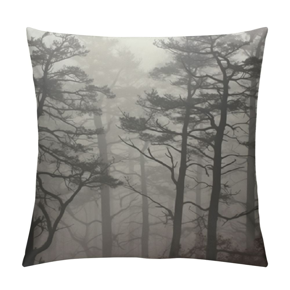 HENGT Country Pillow Cushion Cover, Pine Trees in The Forest on Foggy ...
