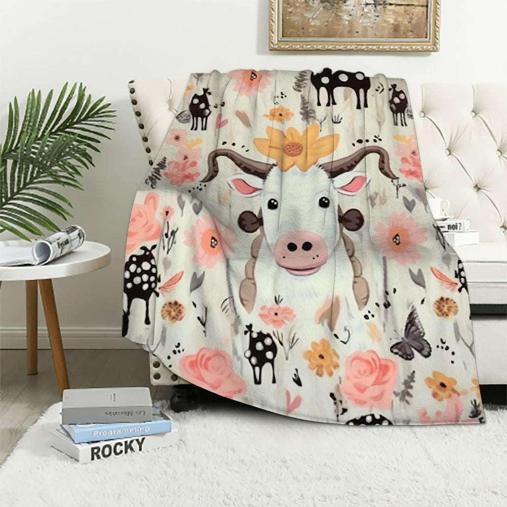 ARISTURING Cow Flower Blanket Cow Print Blanket Gifts Cow Pattern ...