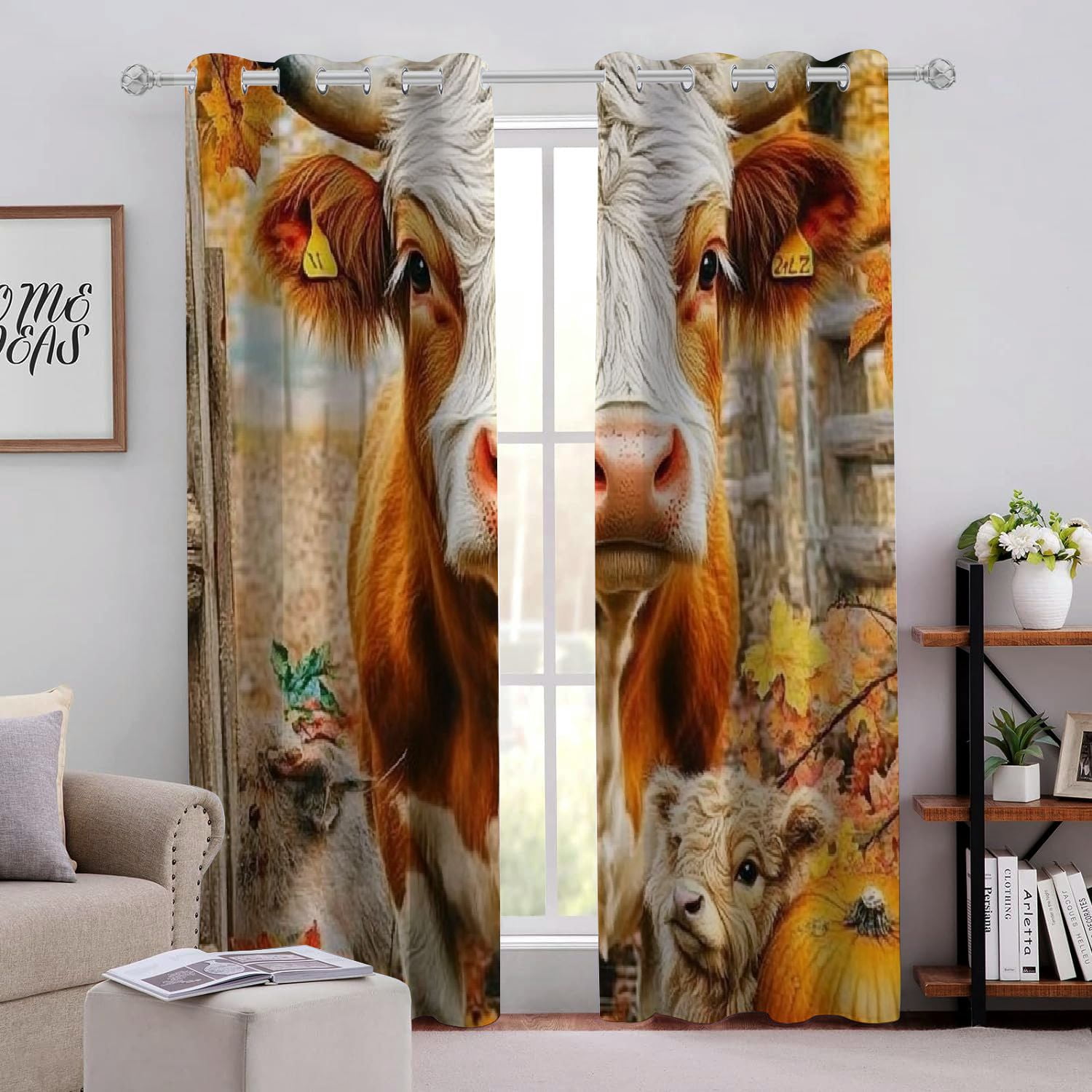 ARISTURING Cow Perforated Blackout Curtains 2-Pack Light Blocking ...