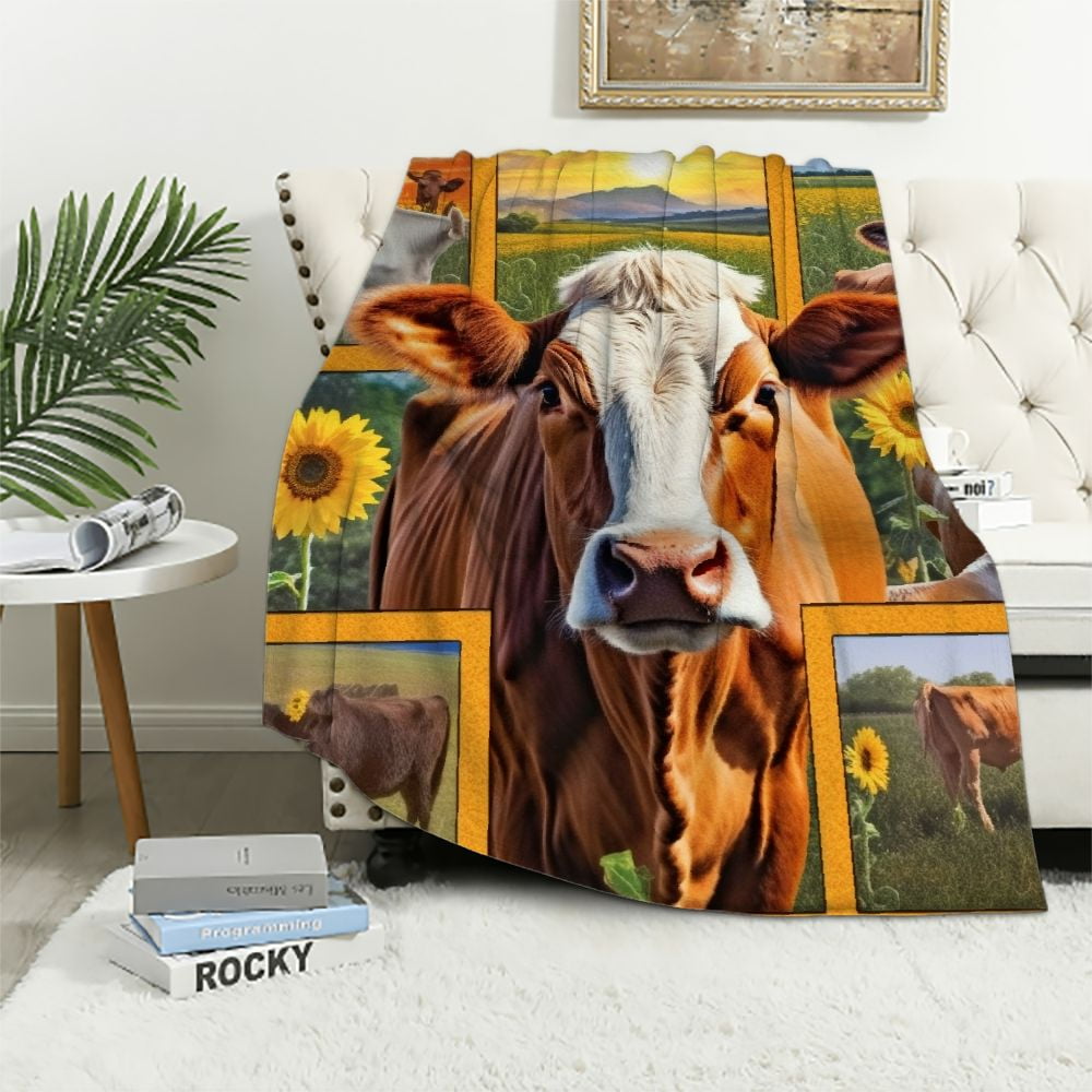 ARISTURING Cow Print Blanket Cozy Soft Warm Plush Brown Cow Throw ...