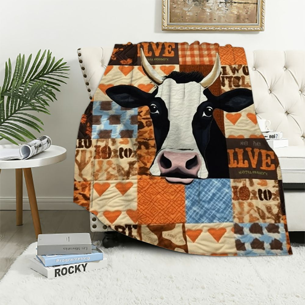 ARISTURING Cow Print Blanket Cute Cow Blanket Ultra Soft Maple Leaves ...