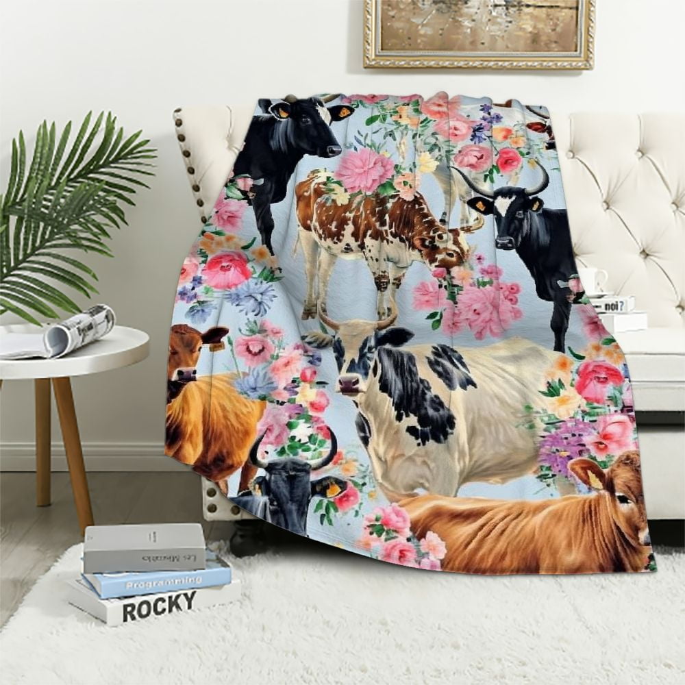 ARISTURING Cow Print Blanket Highland Cow Decor Bedding Throw Blanket ...