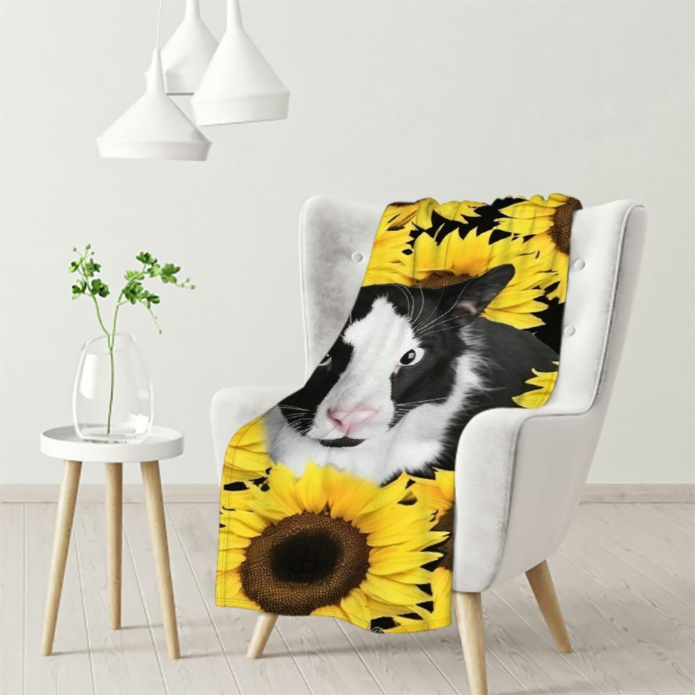 ARISTURING Cow Print Sunflower Flannel Blanket Plush Blanket Air ...
