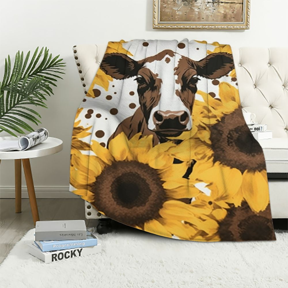 HENGT Cow and Sunflower Throw Blanket - Sunflower Gifts for Women ...