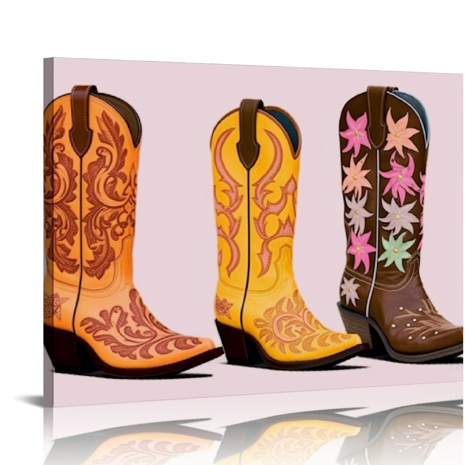 ARISTURING Cowboy Boots Wall Art | Pink | Orange | Home Decor | Cowgirl ...