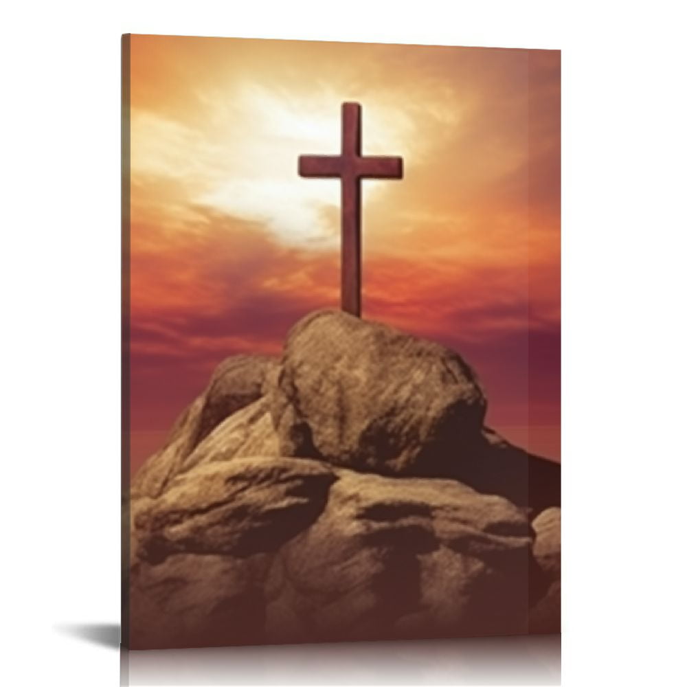 ARISTURING Cross on a Rock Wall Decor Religious Jesus Christ Spiritual Wall Art Picture Canvas ...