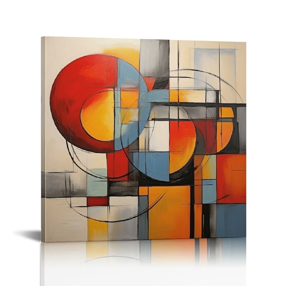 ARISTURING Cubism Wall Art, Assembling Cubism In Orange And Blue ...
