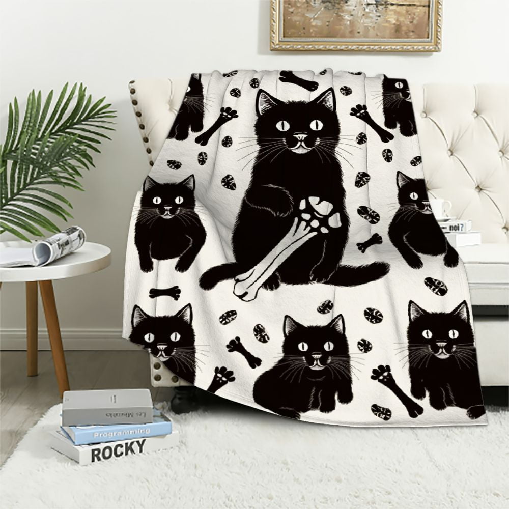 ARISTURING Cute Black Cat Throw Blanket Soft Lightweight Warm Flannel ...