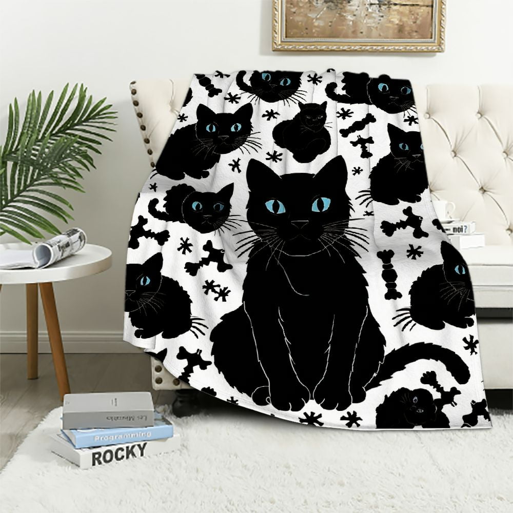 ARISTURING Cute Black Cat Throw Blanket Soft Lightweight Warm Flannel ...