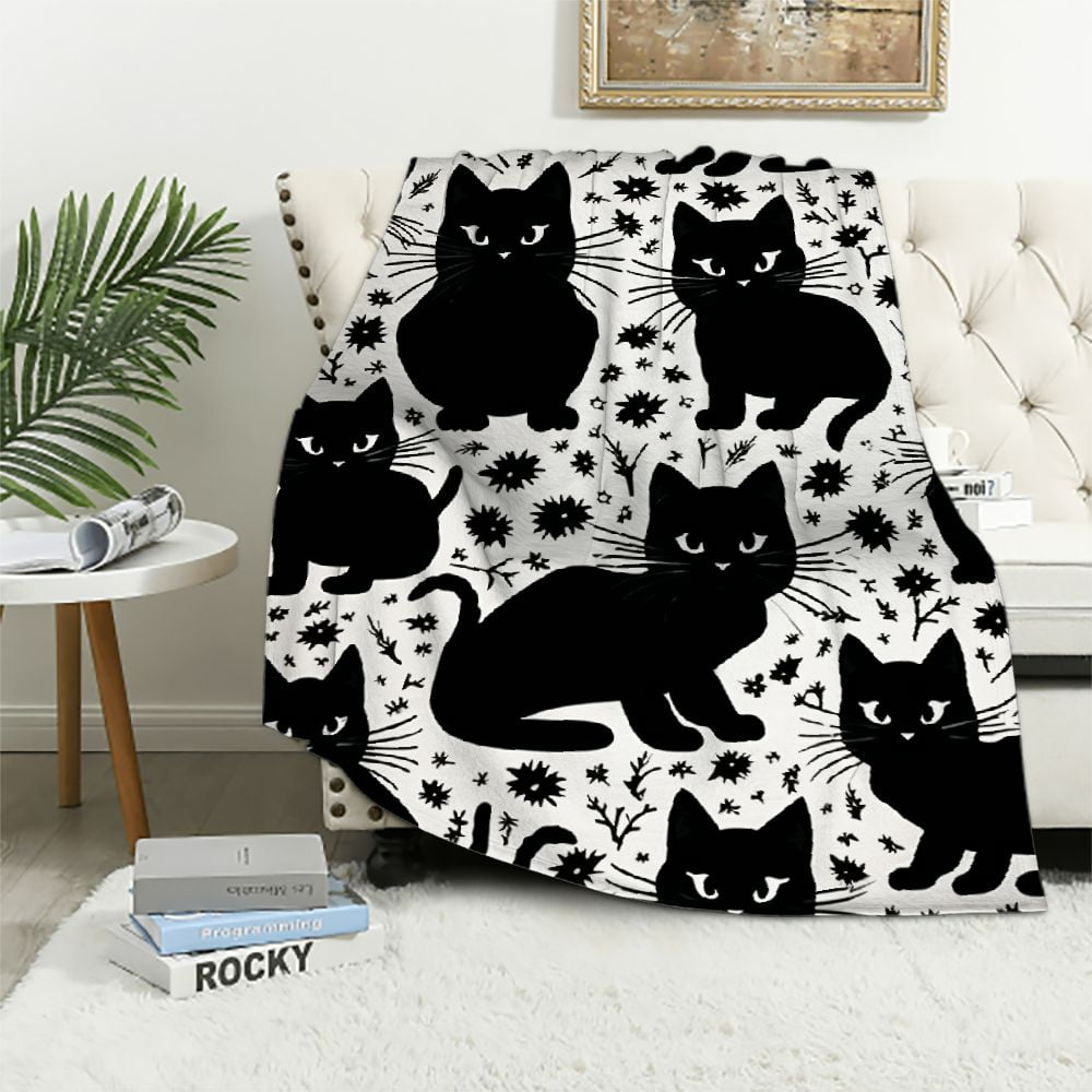 ARISTURING Cute Black Cat Throw Blanket Soft Lightweight Warm Flannel ...