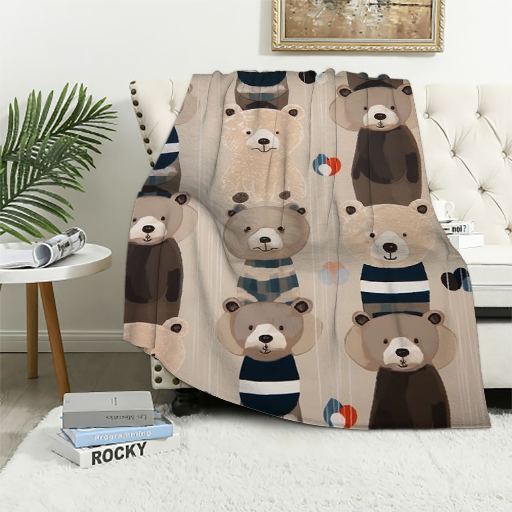 ARISTURING Cute Cartoon Bear Throw Blanket Soft Cozy Plush Blanket, 3D ...
