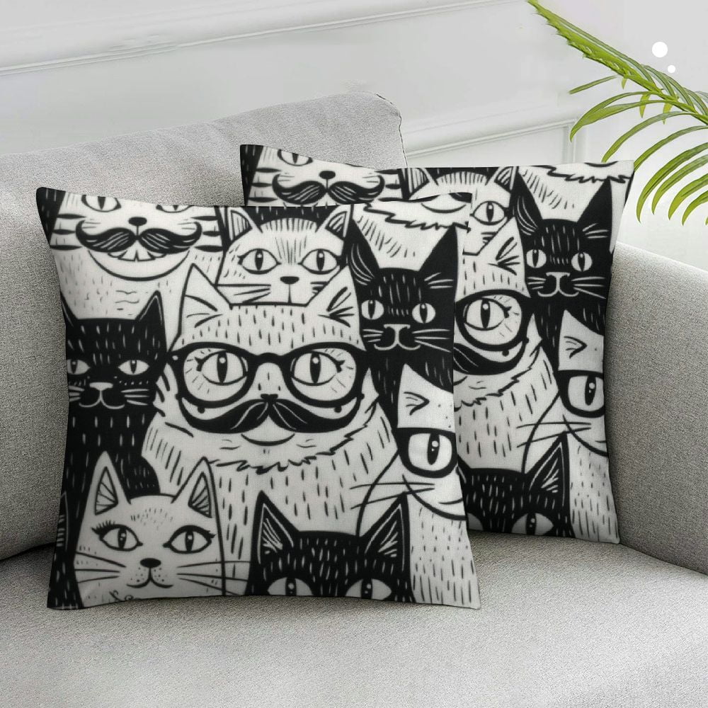 ARISTURING Cute Cartoon Black White Cats Throw Pillow Covers Pillow Cover With Zipper Throw ...