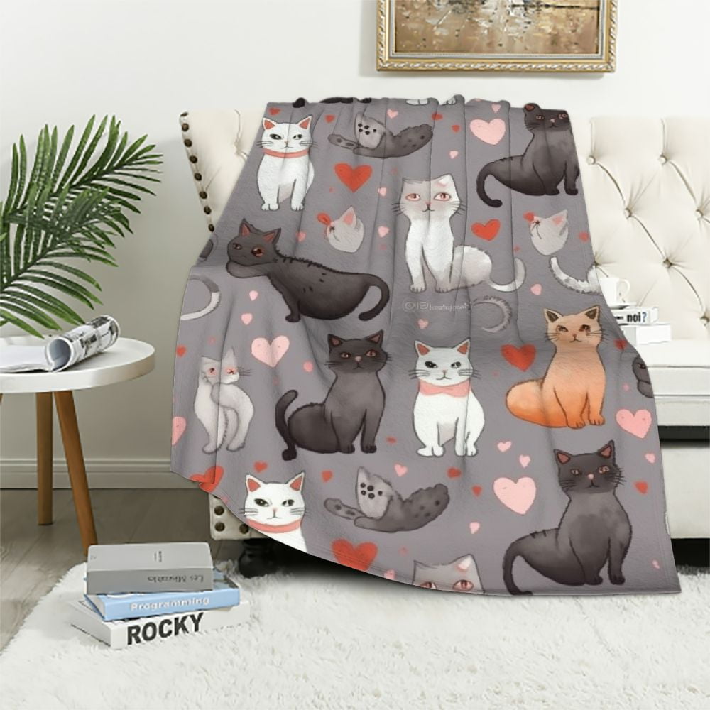 HENGT Cute Cat Kawaii Kitten Blanket, Soft Blankets Flannel Bed Throw ...