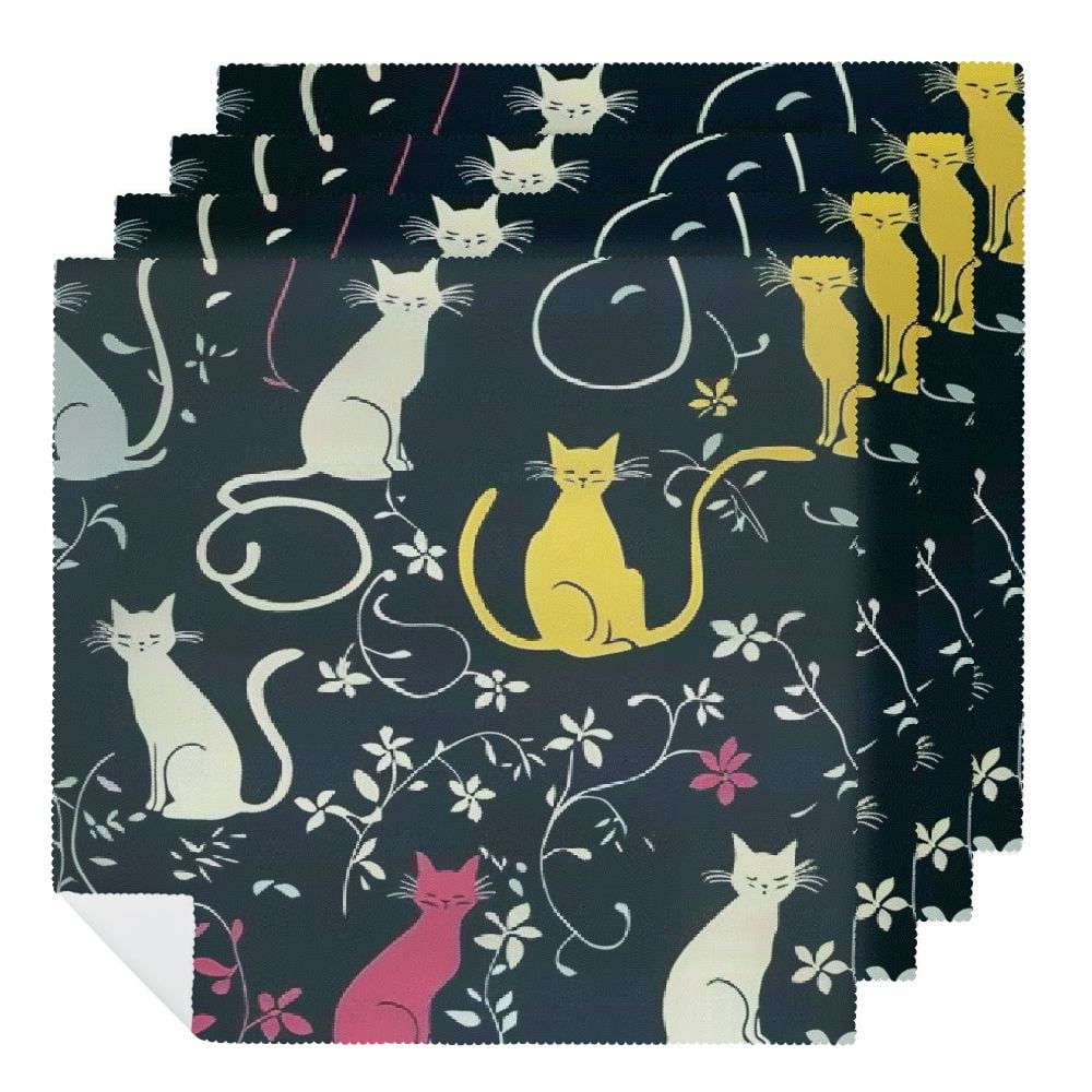 ARISTURING Cute Cat Polyester Cloth Napkins for Gift Party Dinner ...