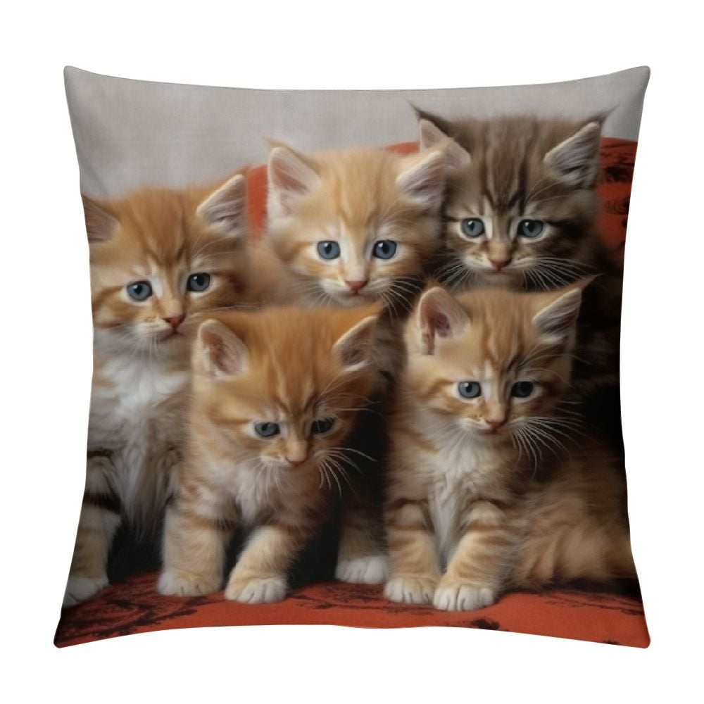 Jiayy Cute Cats Decorative Throw Pillow Cover Case, Kittens Family Cats ...