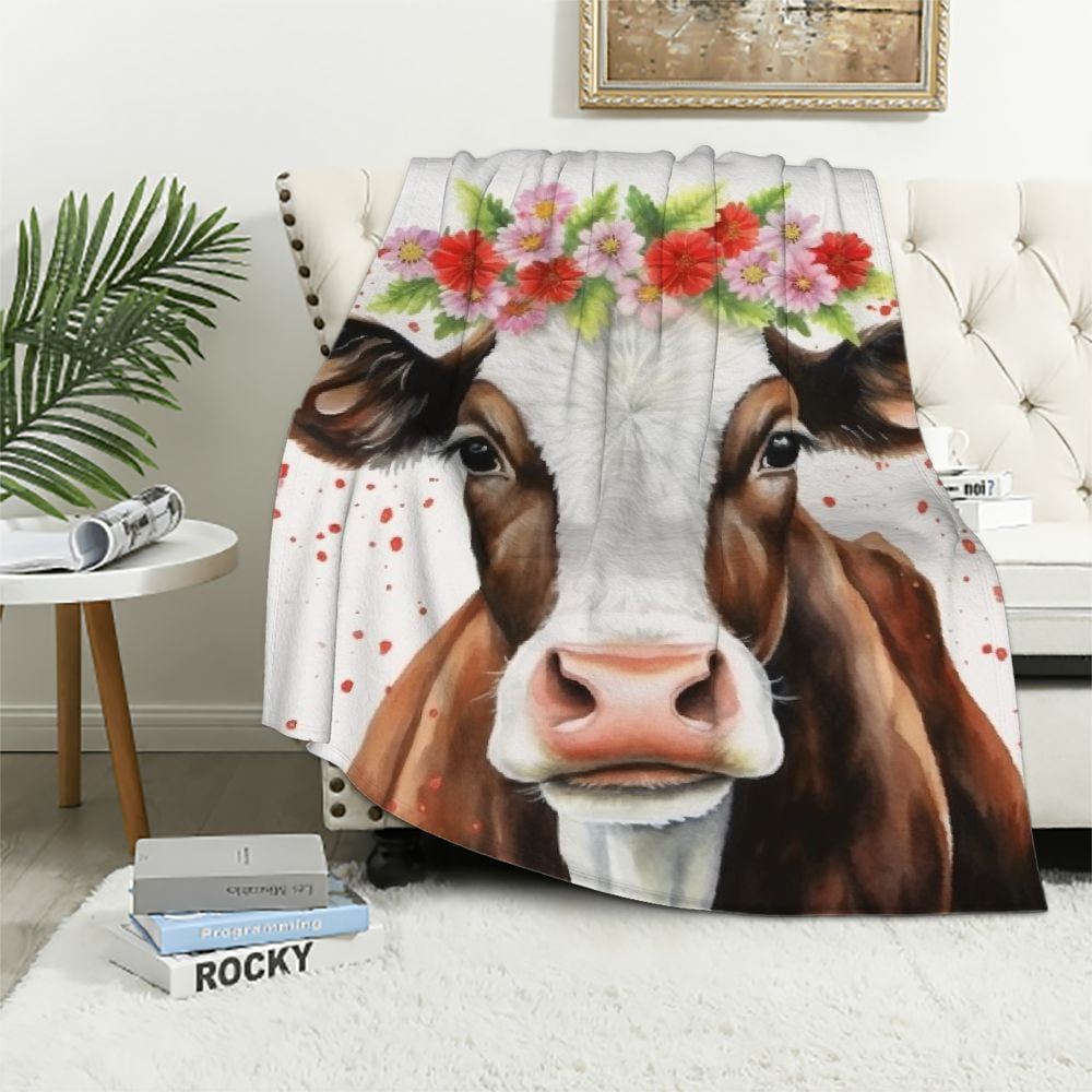 ARISTURING Cute Cow Blanket Soft Cozy Cow Print Throw Blanket Warm ...