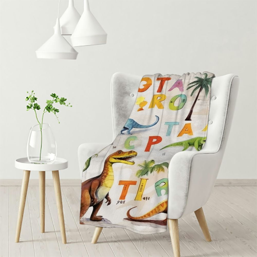 ARISTURING Cute Dinosaur Blanket for Boys Kids Alphabet Dinosaur Throw ...