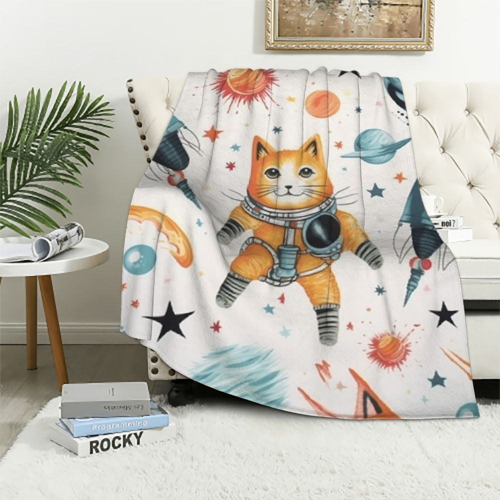 ARISTURING Cute Fox Astronaut Space Planet and Rockets Blanket ...