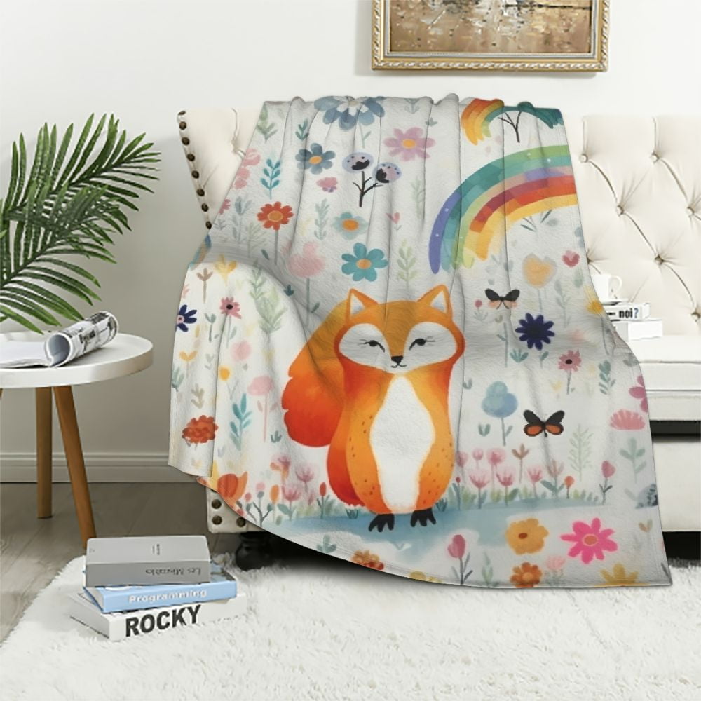 ARISTURING Cute Fox Owl Throw Blanket,Colorful Rainbow Stars Cloud Moon ...