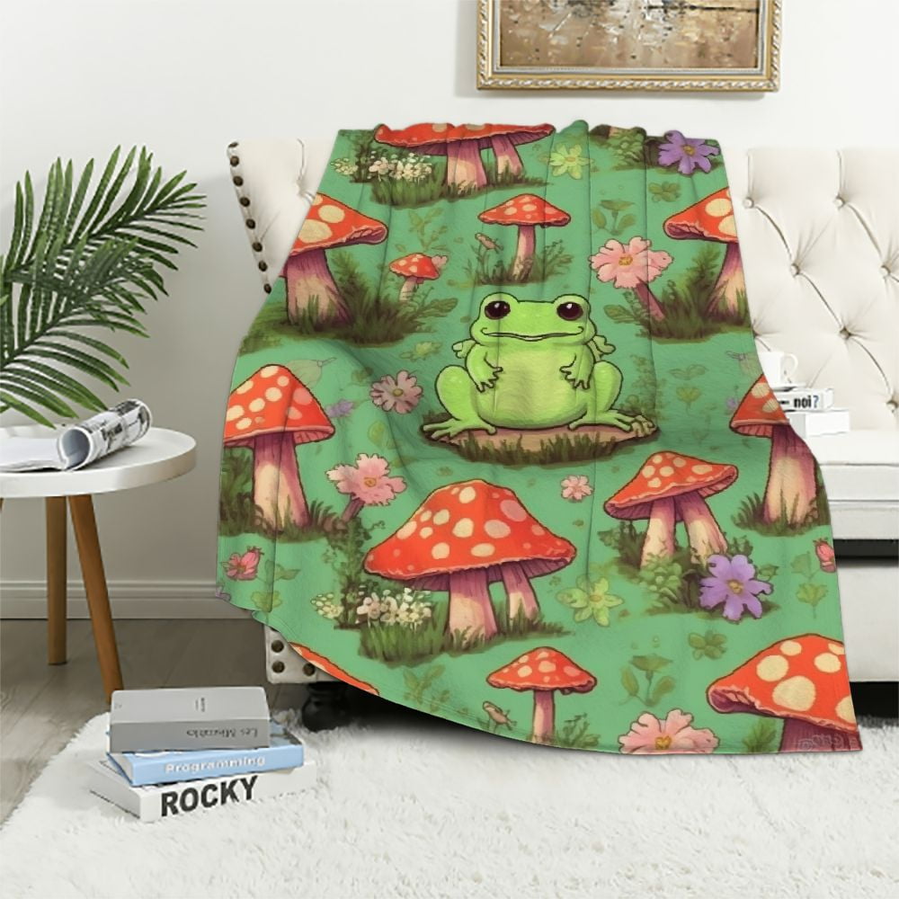 ARISTURING Cute Green Frog Mushroom Blanket, Flannel Blanket Soft and ...
