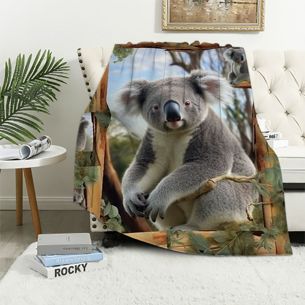 ARISTURING Cute Koala Blanket Warm Cozy Wild Animal Koala Fleece Plush ...