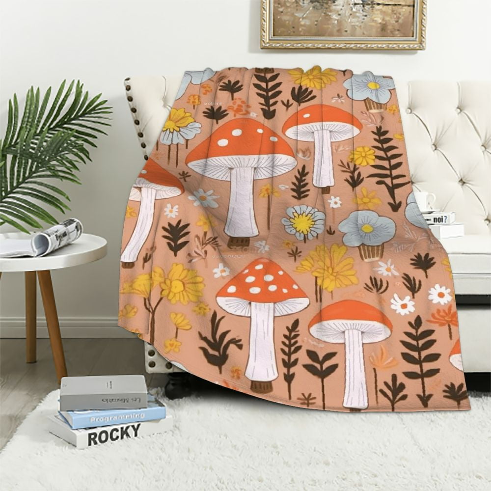 ARISTURING Cute Mushroom Blanket Boho Floral Soft Warm Throw Blankets ...