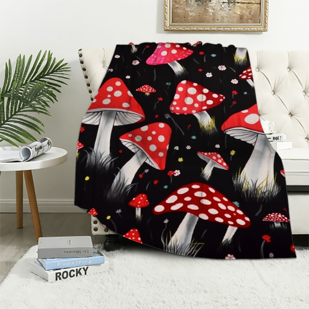 ARISTURING Cute Mushrooms Plush Throw Blanket Red Mushrooms Sherpa ...