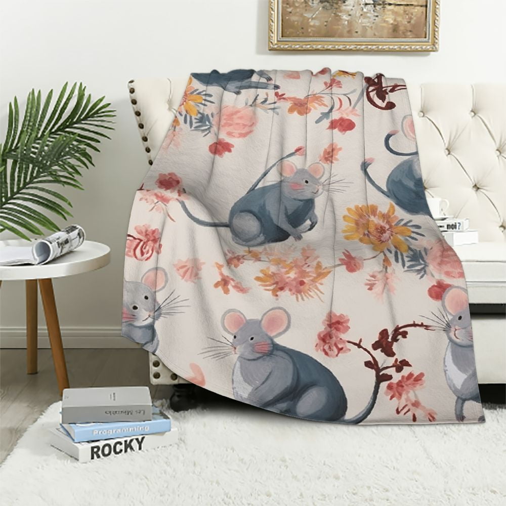 HENGT Cute Opossum Sherpa Blanket Kids Botanical Floral Printed Plush ...