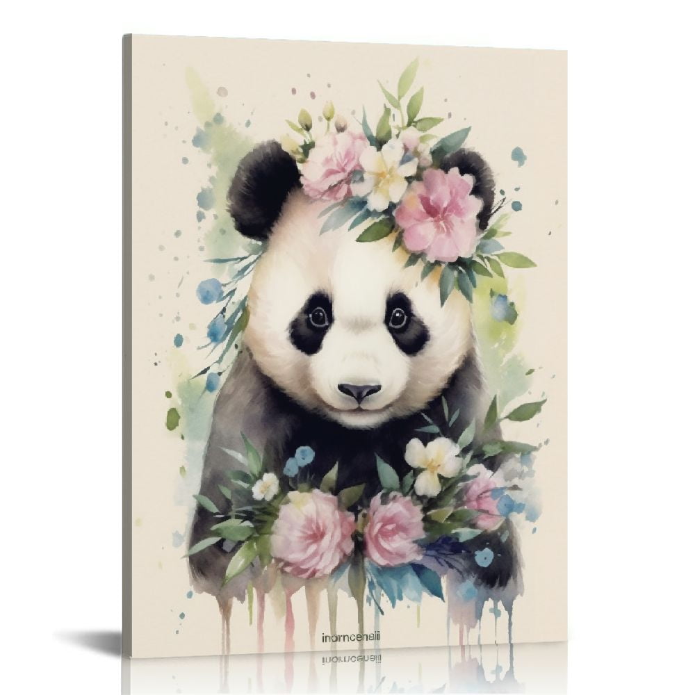 ARISTURING Cute Panda Canvas Print Wall Art for Kids Room, Watercolor ...