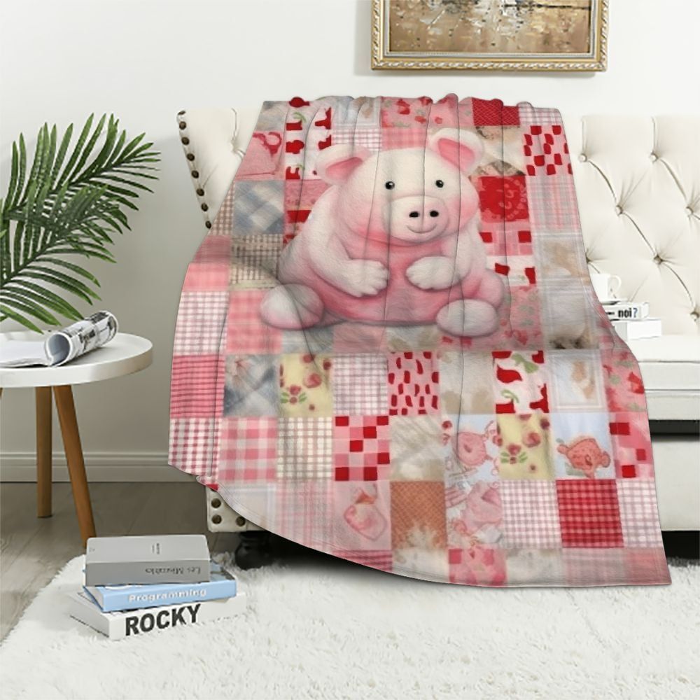 ARISTURING Cute Pig Blanket Pink Lightweight Cozy Flannel Throw Blanket ...