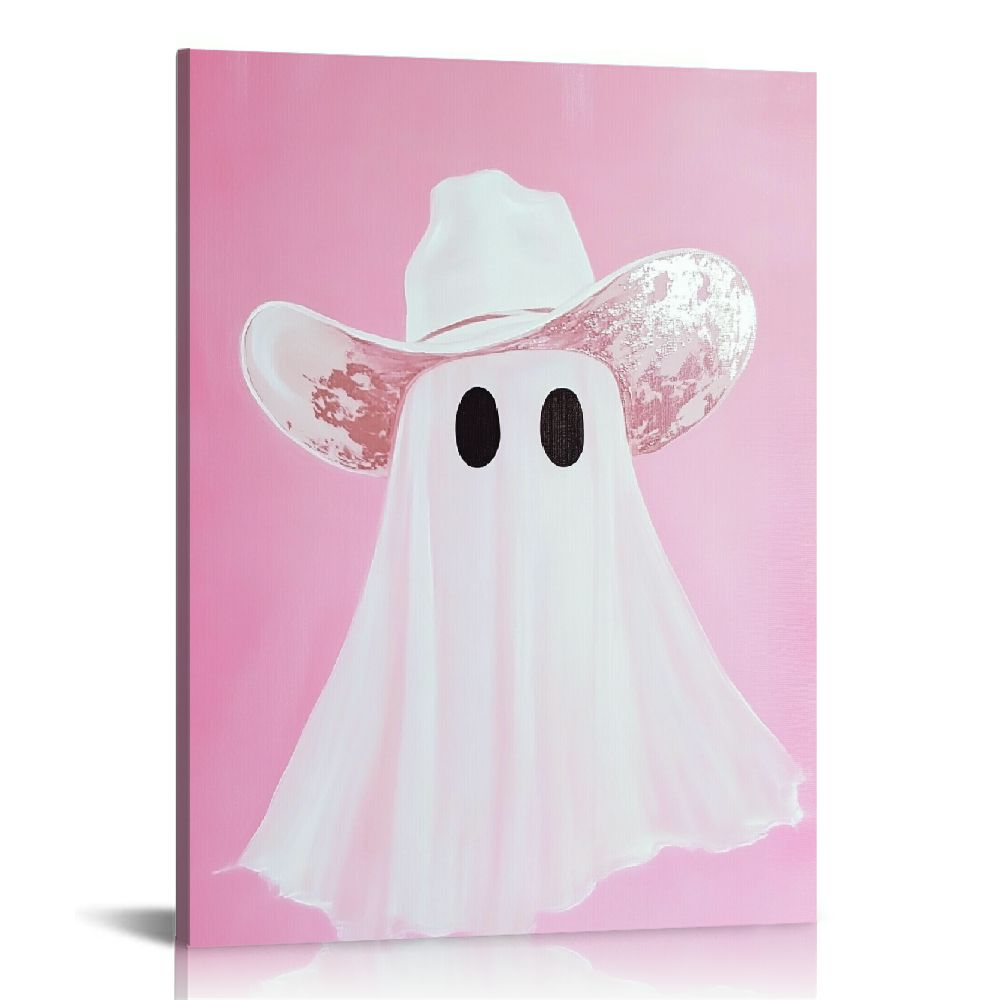 ARISTURING Cute Pink Ghost Cowgirl Hat Print Wall Art, Funny Halloween ...